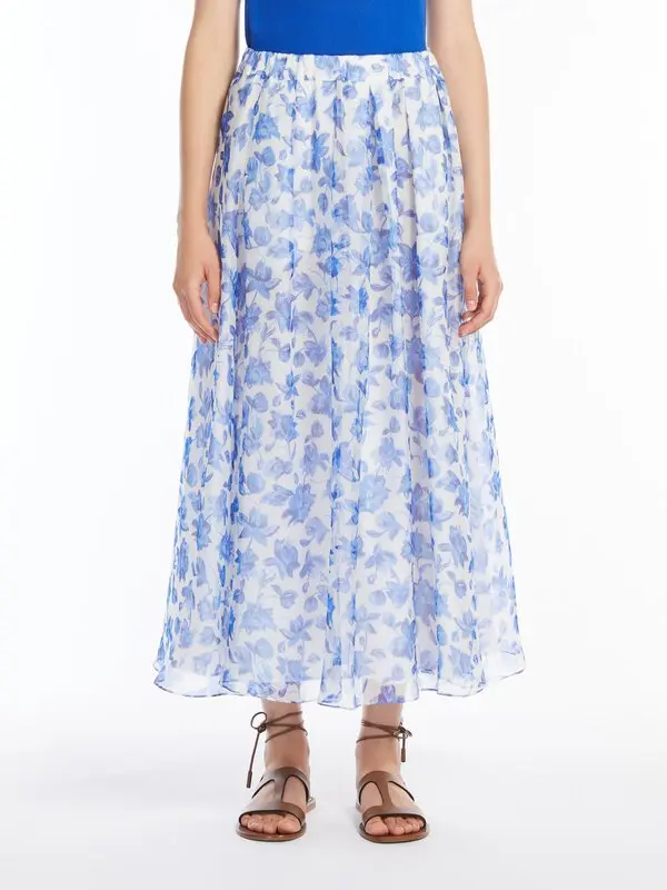 Max Mara Printed Silk Organza Flared Midi Skirt