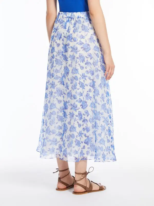 Max Mara Printed Silk Organza Flared Midi Skirt