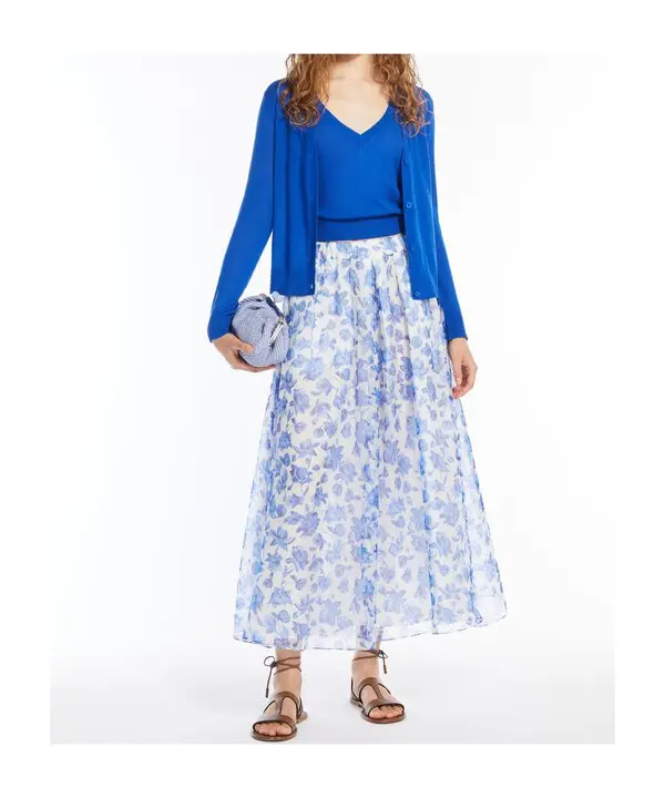 Max Mara Printed Silk Organza Flared Midi Skirt