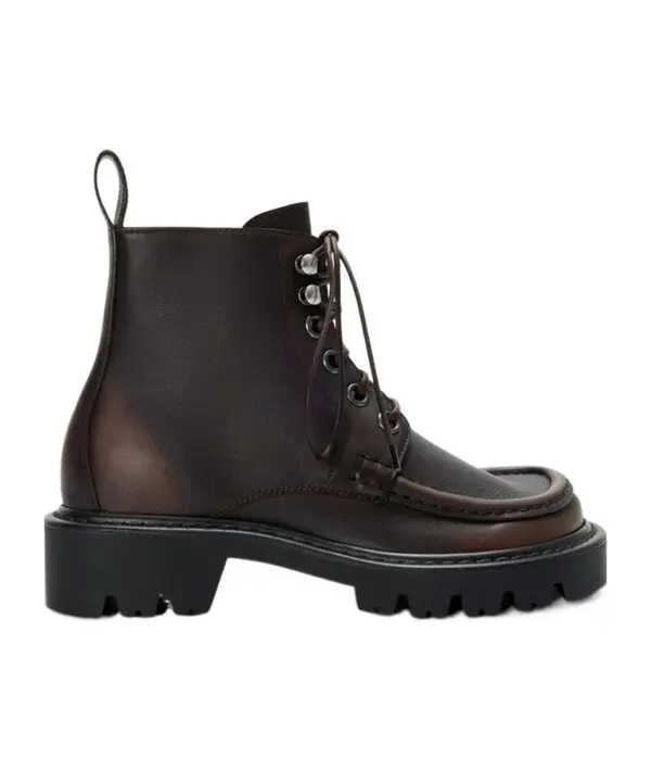 Loewe Lace-up Zip-fastening Boots With Lug Sole - Dark Brown