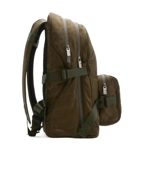 Burberry Checked Jacquard Zipped Backpack - Army Green