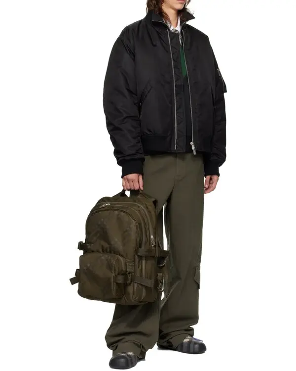 Burberry Checked Jacquard Zipped Backpack - Army Green