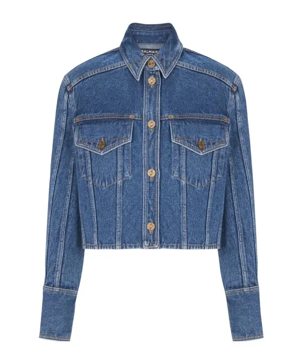 Balmain Cropped Faded Denim Jacket With Button Detail