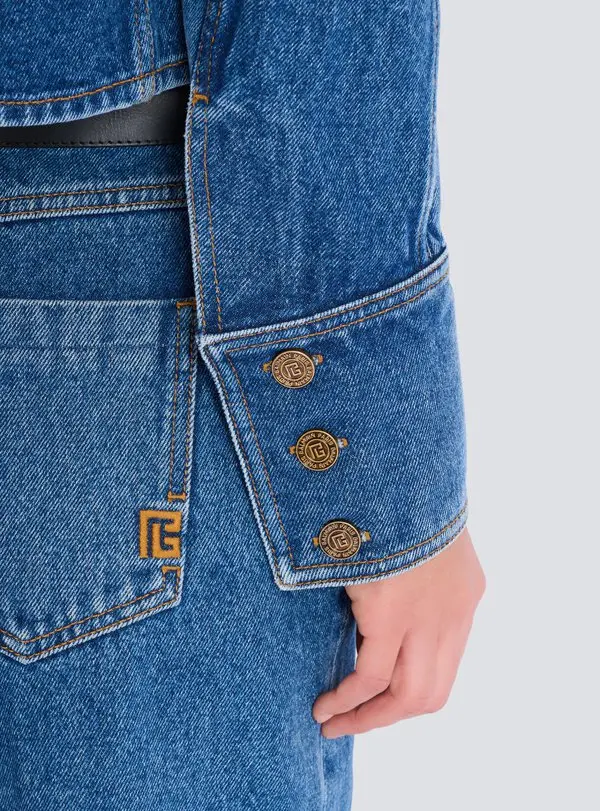 Balmain Cropped Faded Denim Jacket With Button Detail