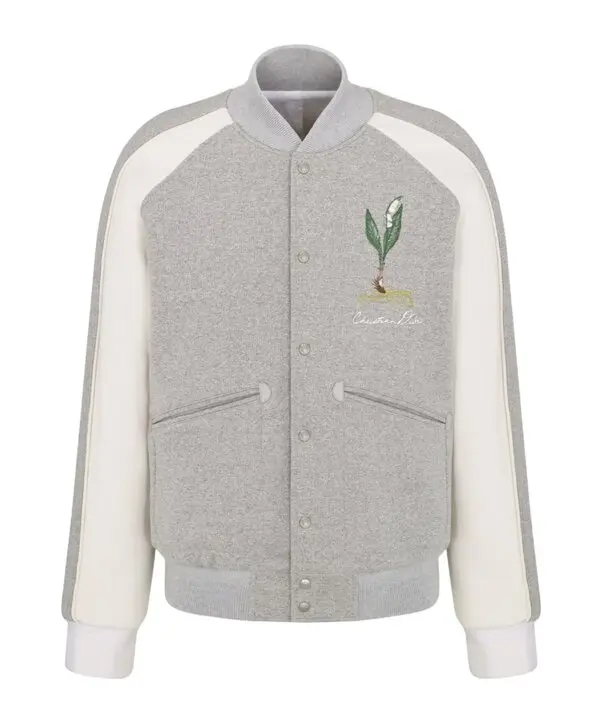 Dior Lily Of The Valley Embroidered Varsity Jacket - Grey