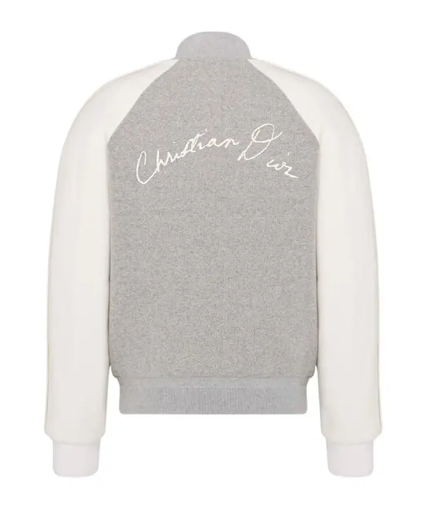 Dior Lily Of The Valley Embroidered Varsity Jacket - Grey