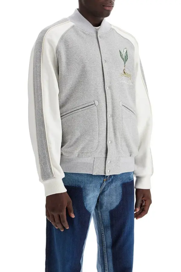 Dior Lily Of The Valley Embroidered Varsity Jacket - Grey