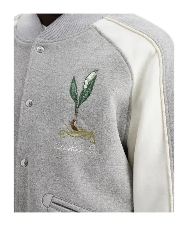 Dior Lily Of The Valley Embroidered Varsity Jacket - Grey