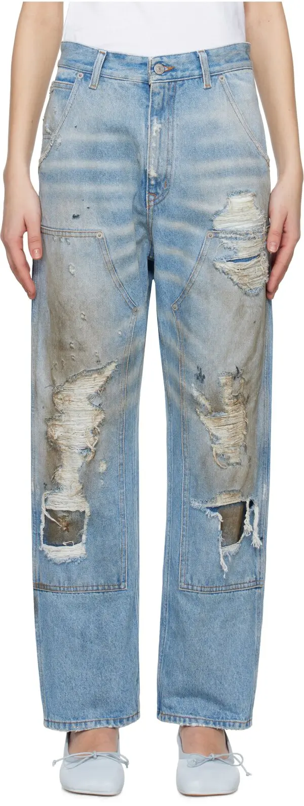 MAISON MARGIELA Distressed Light Wash Carpenter Jeans