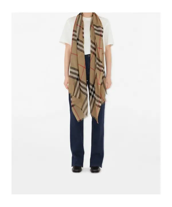 Burberry Checked Frayed-edge Scarf - Green