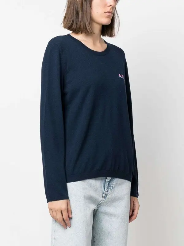A.p.c. Logo Embroidered Crew Neck Long Sleeve Jumper - No