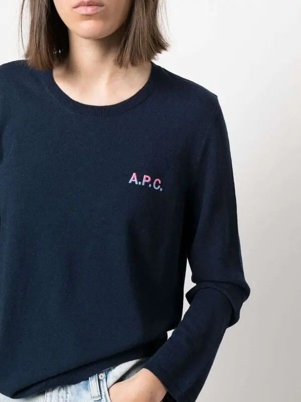 A.p.c. Logo Embroidered Crew Neck Long Sleeve Jumper - No