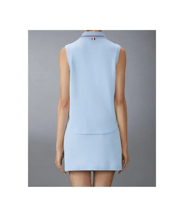 Thom Browne Sleeveless Polo Top With Signature Stripes - Light Blue