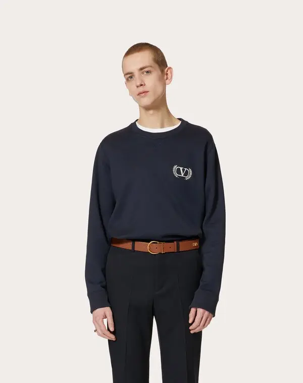 Valentino Garavani Navy Blue Embroidered Logo Sweater