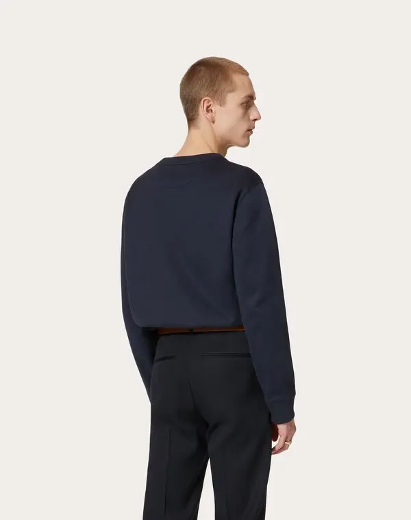 Valentino Garavani Navy Blue Embroidered Logo Sweater