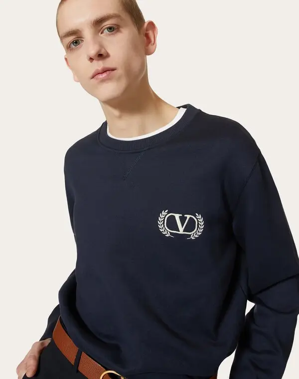 Valentino Garavani Navy Blue Embroidered Logo Sweater