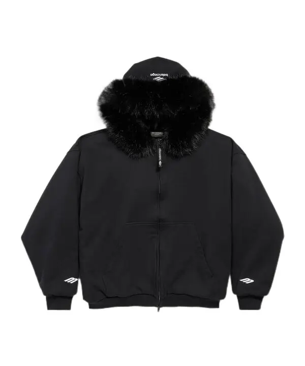 Balenciaga Zip-up Hooded Jacket With Fur Trim