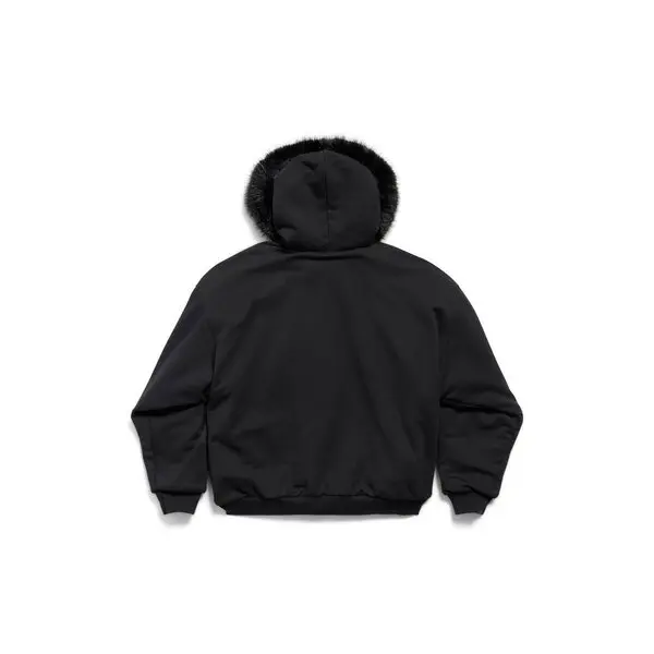 Balenciaga Zip-up Hooded Jacket With Fur Trim