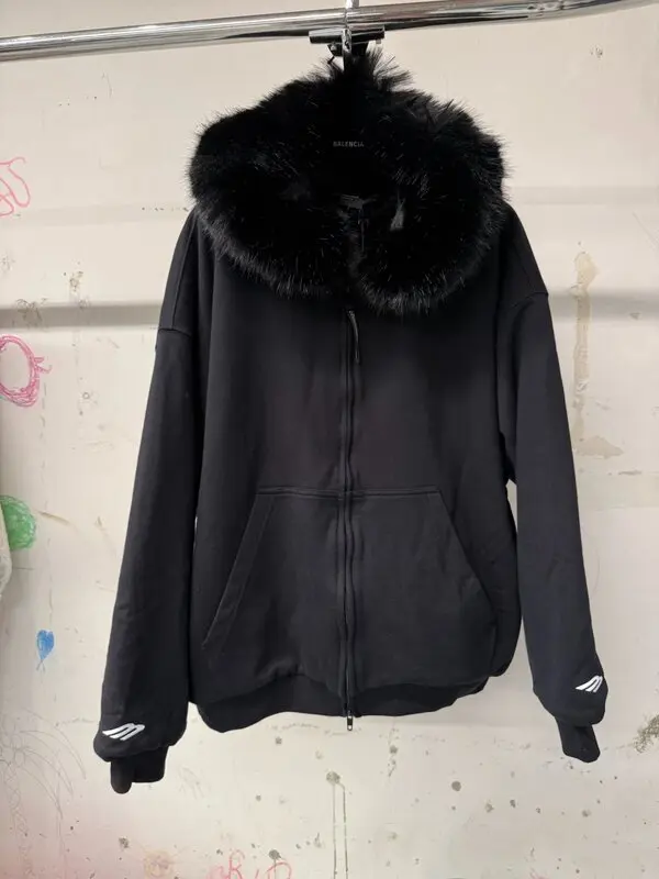 Balenciaga Zip-up Hooded Jacket With Fur Trim