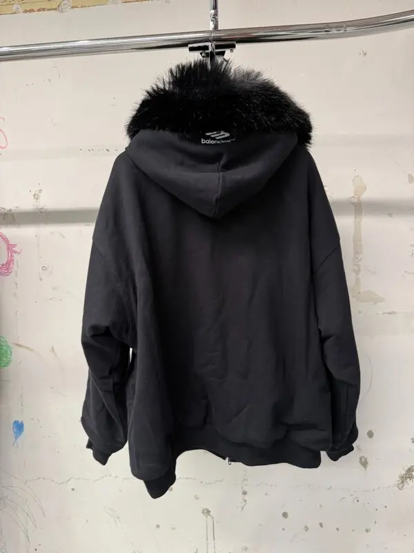 Balenciaga Zip-up Hooded Jacket With Fur Trim