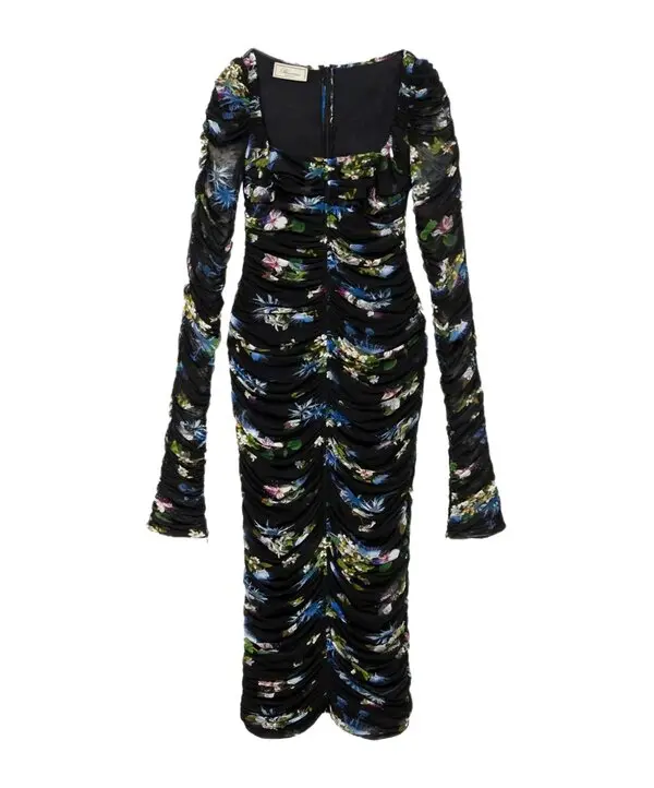 Blumarine Floral Gathered Midi Dress