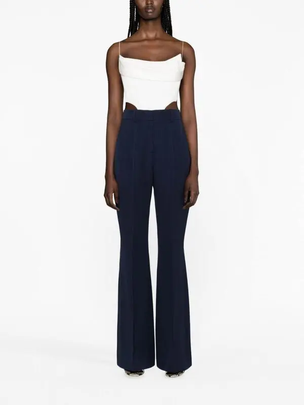 Balmain High Waisted Flared Trousers With Leg Crease And Belt Ring - Black
