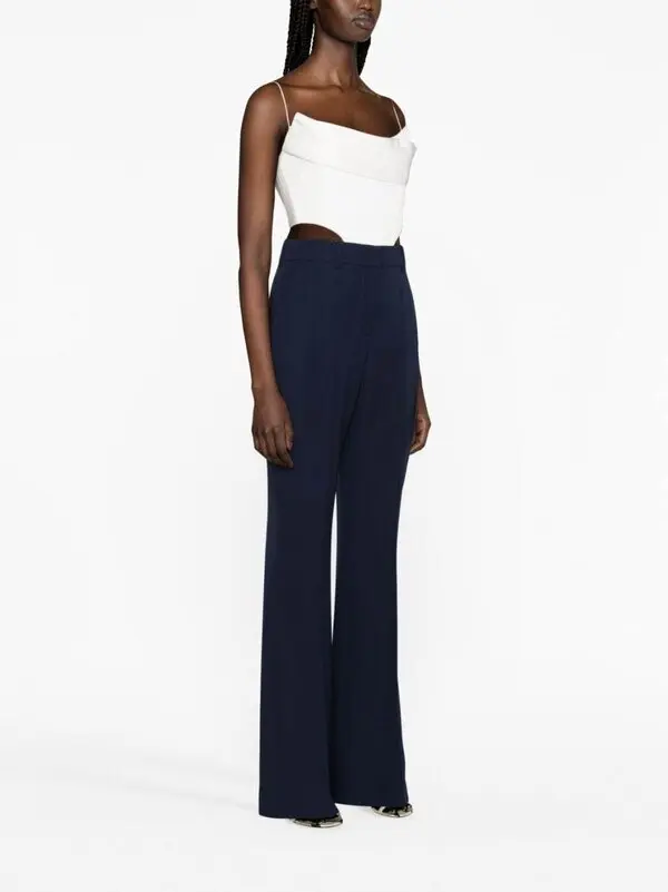 Balmain High Waisted Flared Trousers With Leg Crease And Belt Ring - Black