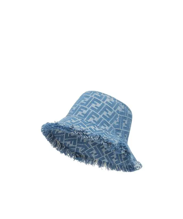 Fendi Ff Jacquard Frayed Edge Bucket Hat - Blue
