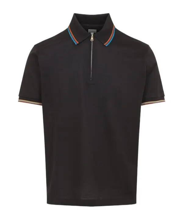 Paul Smith Signature Stripe Trim Zip Polo Shirt - Mud