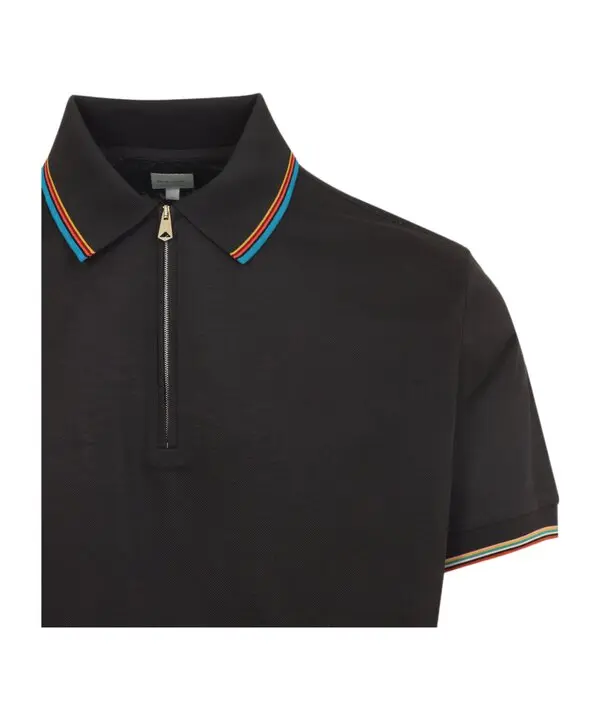 Paul Smith Signature Stripe Trim Zip Polo Shirt - Mud
