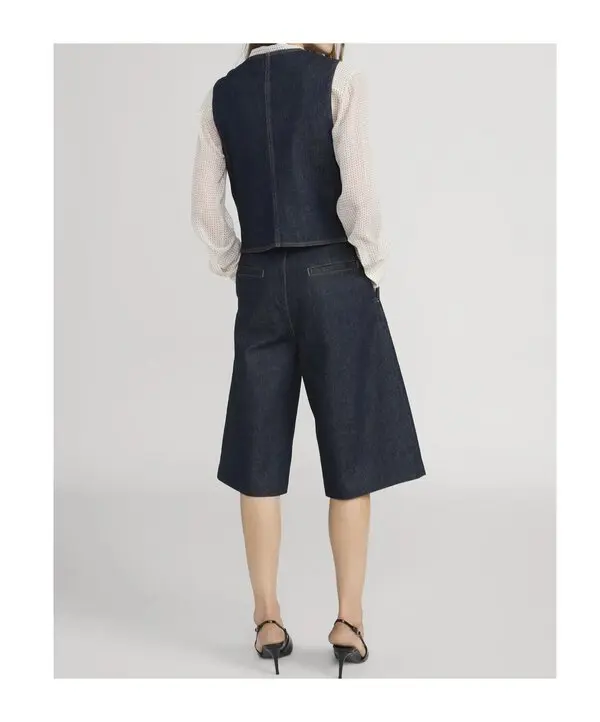 FRAME V-neck Denim Vest - Black