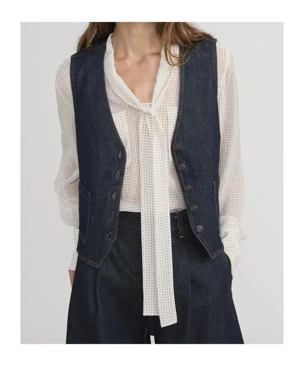 FRAME V-neck Denim Vest - Black