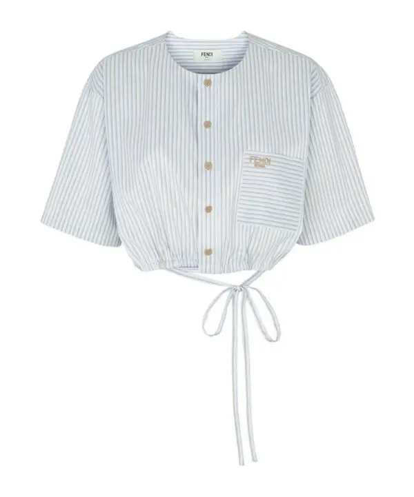 Fendi Cropped Striped Shirt With Front Tie - Light Blue