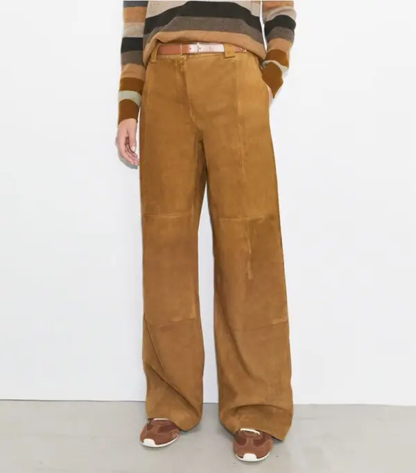 Tory Burch Relaxed-fit Wide-leg Trousers - Hazelnut Suede