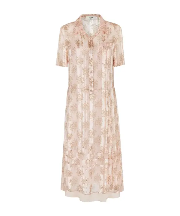 Fendi Short Sleeve Floral Printed Shirt Dress - Pink