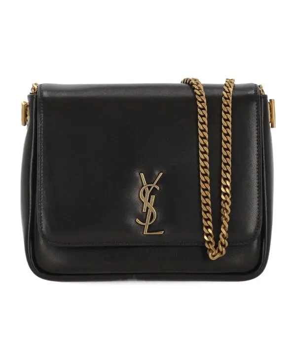 Saint Laurent Logo Plaque Foldover Top Shoulder Bag - Black