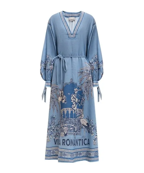 ALEMAIS Long Sleeve V-neck Printed Dress
