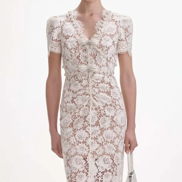 SELF-PORTRAIT Lace Embellished Midi Dress