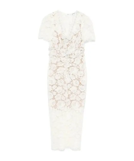 SELF-PORTRAIT Lace Embellished Midi Dress - Cream