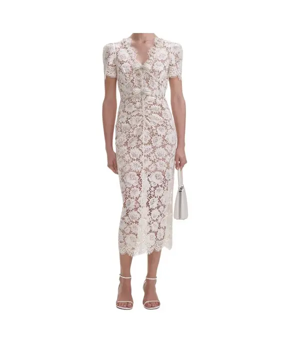 SELF-PORTRAIT Lace Embellished Midi Dress