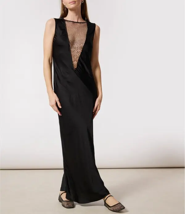 ROTATE BY BIRGER CHRISTENSEN Sequined V-neck Sleeveless Midi Dress