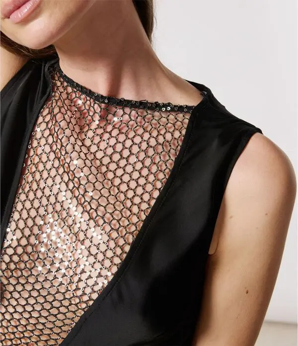 ROTATE BY BIRGER CHRISTENSEN Sequined V-neck Sleeveless Midi Dress