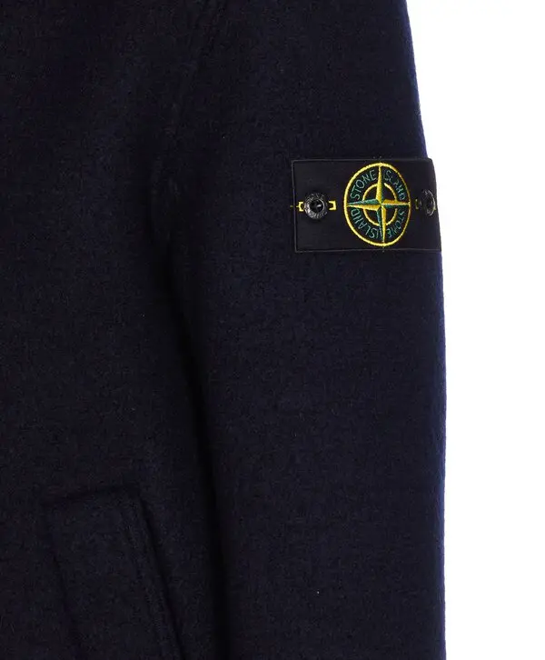 Stone Island Double-breasted Coat With Logo Patch