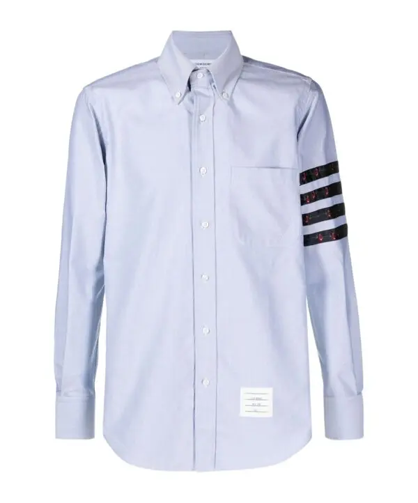 Thom Browne 4-bar Stripe Curved Hem Shirt - Light Blue