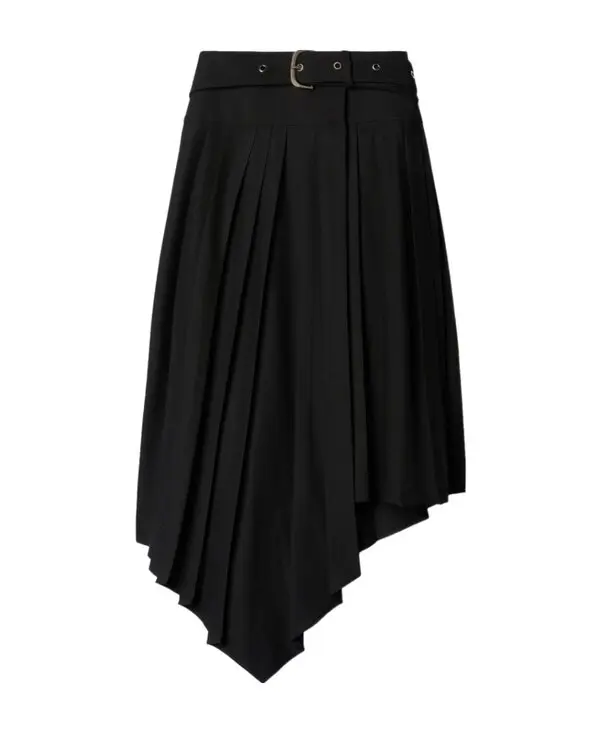Off-White Asymmetrical Pleated Skirt With Belt