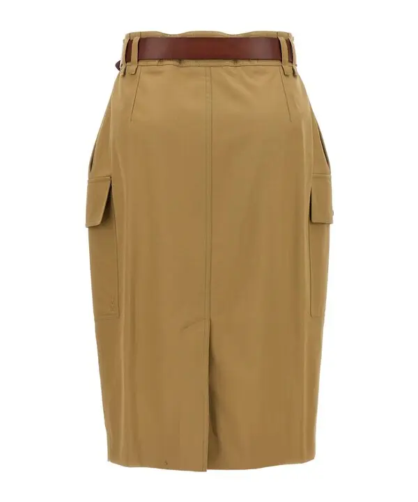Saint Laurent Button Detailed Belted Pencil Skirt - Beige