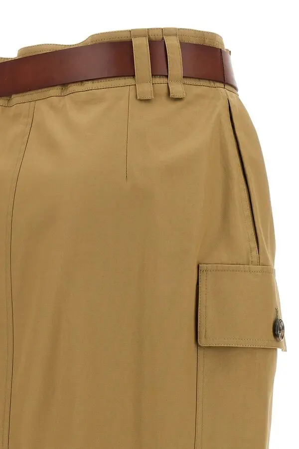Saint Laurent Button Detailed Belted Pencil Skirt - Beige