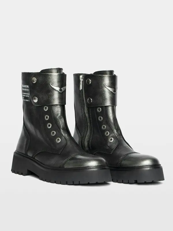 Zadig&Voltaire Leather Combat Boots - Black
