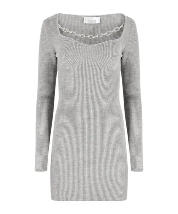 Giuseppe Di Morabito Long-sleeve Dress With Crystal Chain Neckline