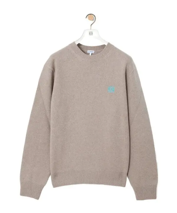 Loewe Logo Embroidered Crew Neck Sweater - Light Gray